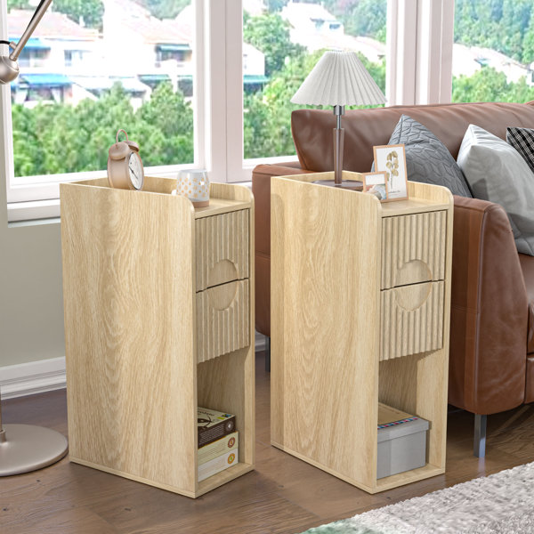 Latitude Run® Fluted End Table Set With Drawers(set Of 2), Farmhouse Side Table With Storage ...